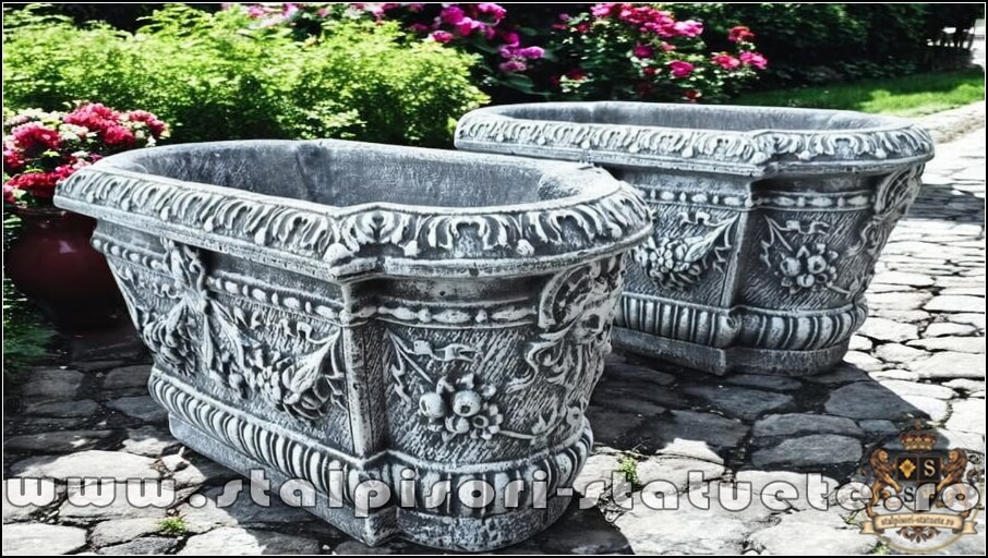 Jardinieră ornament flori, gri antichizat, model J8. | stâlpișori și ...