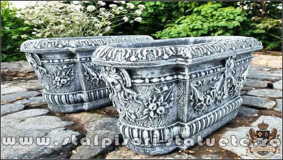 Jardinieră ornament flori, gri antichizat, model J8. | stâlpișori și ...