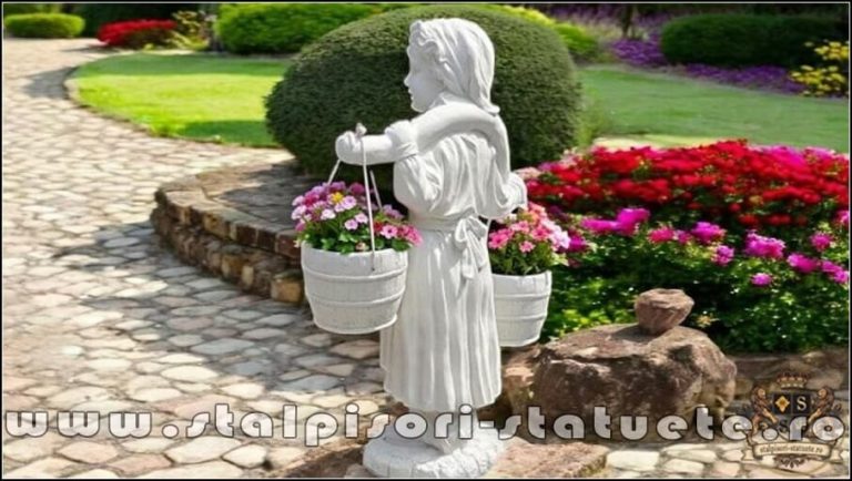 Set statuetă țărancuța grădinăreasă, alb marmorat, model S14 ...